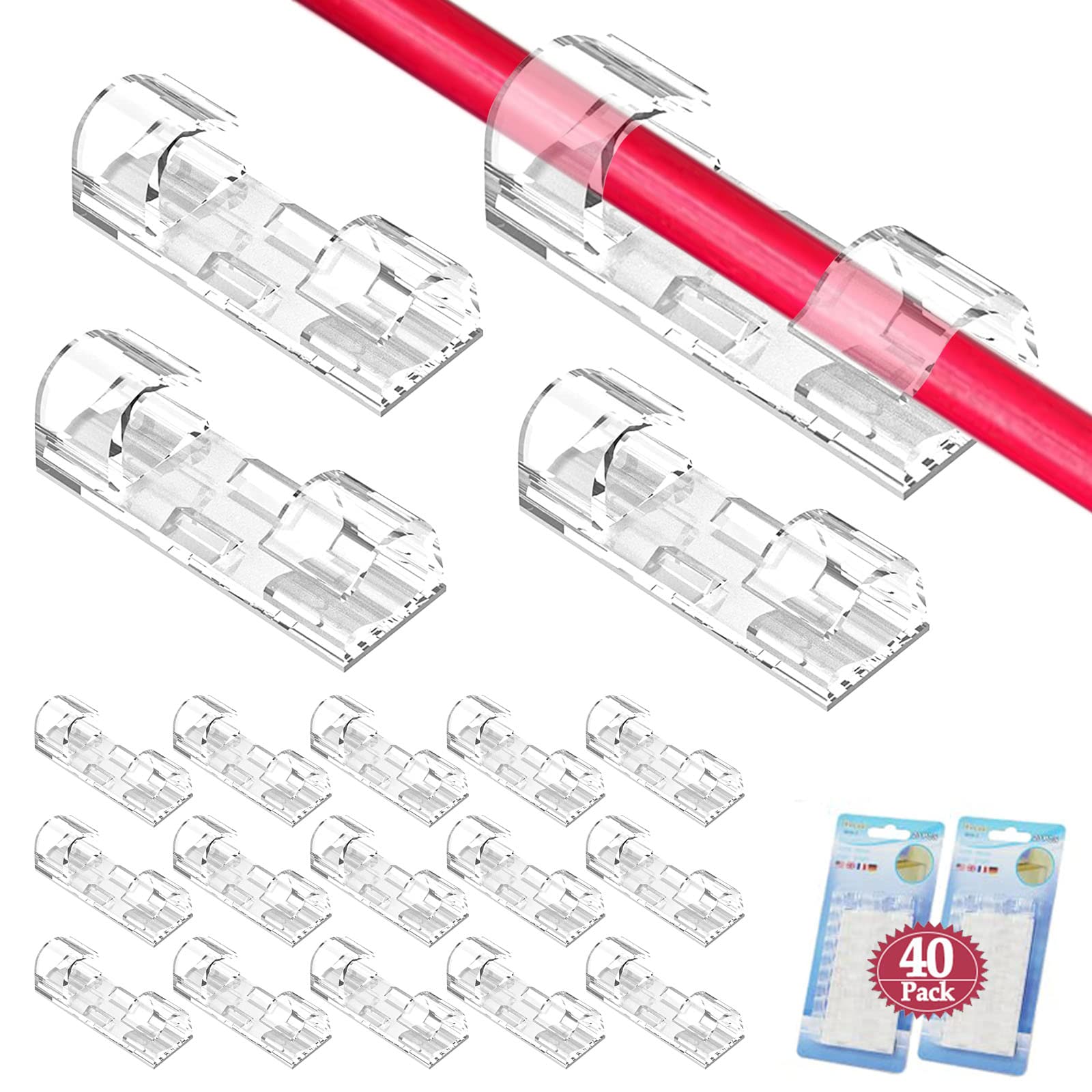 40 Pcs Cable Clips, Strong Self-Adhesive Cable Management, Transparent ...