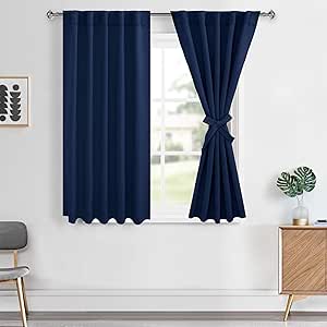 Amazon.com: Hiasan Navy Blue Curtains 45 inch Long, Light Blocking ...