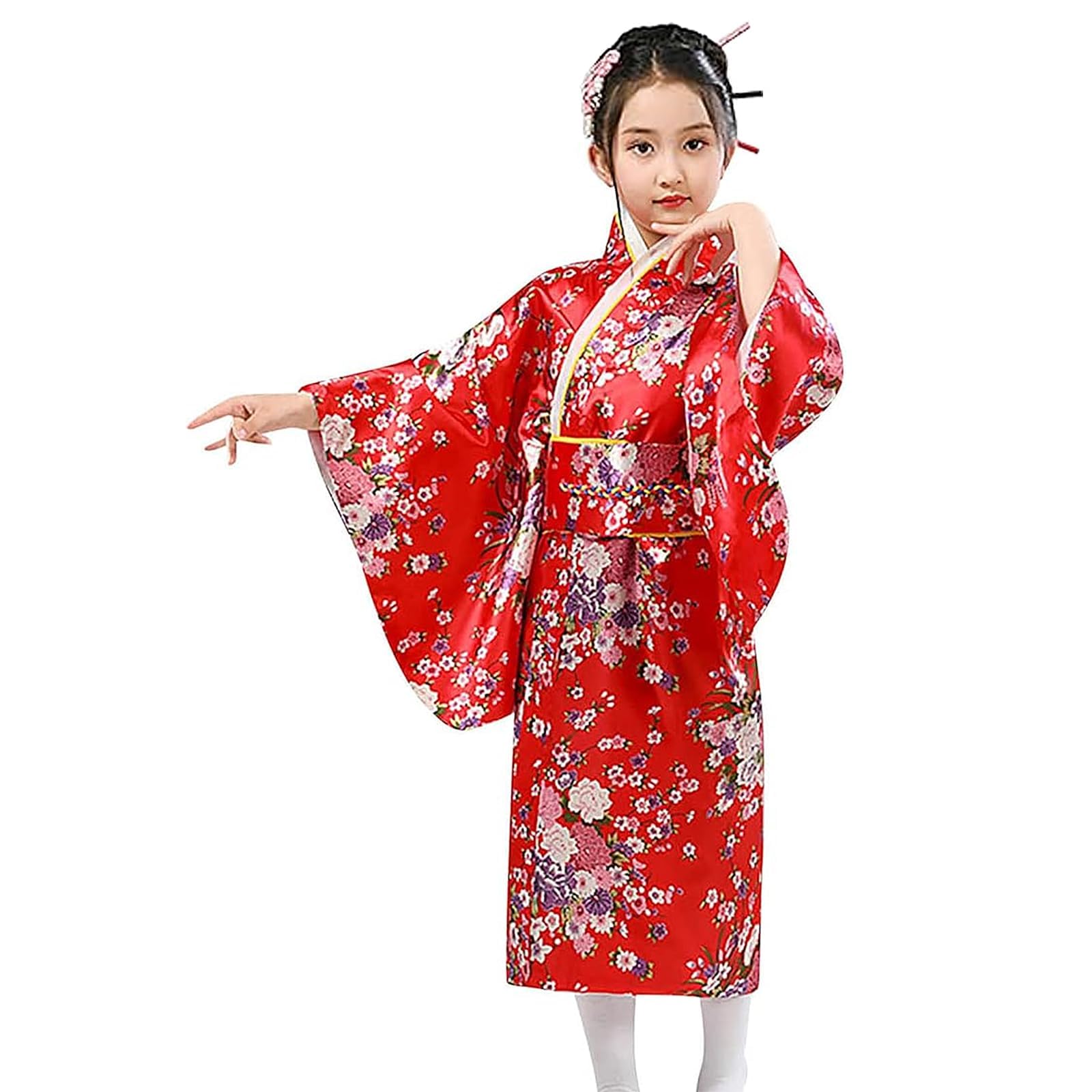 Snapklik.com : Girls Sakura Silk Satin Kimono Dress Gown Cherry Blossom ...