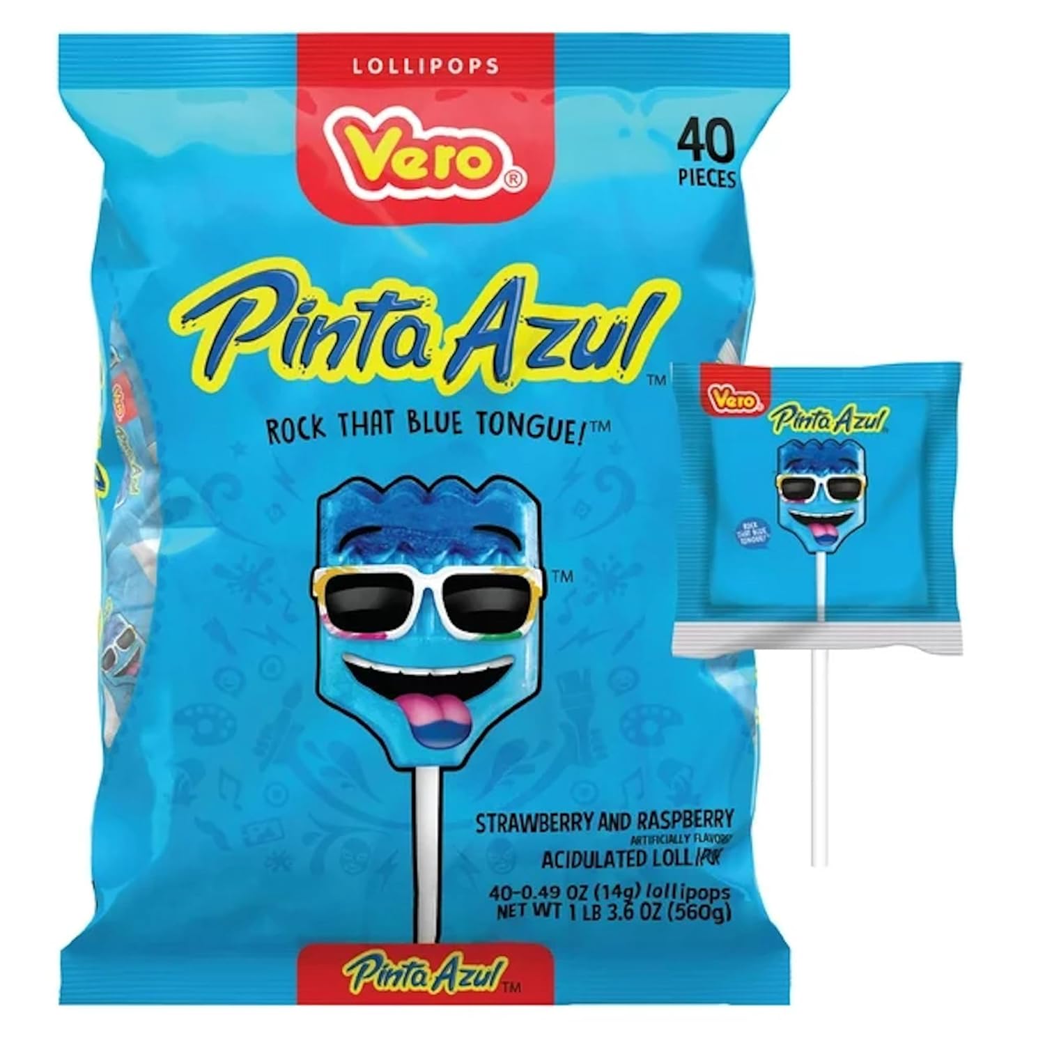 Amazon.com : Vero Pinta Azul Lollipops - Strawberry & Raspberry Paleta ...