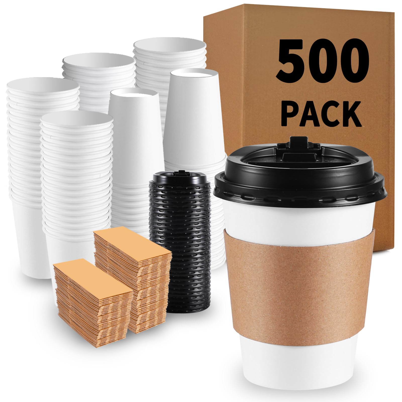 500 Pack Paper Coffee Cups Disposable Paper Party Cups Bulk to Go Hot ...