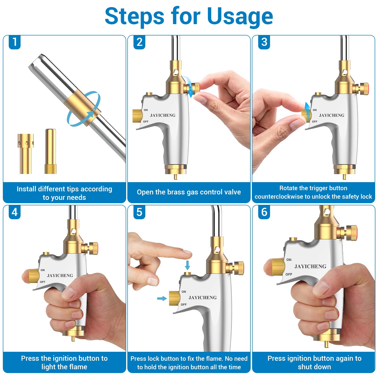 Propane Torch Head kit with 3 torch tips,High Intensity Trigger Mapp ...