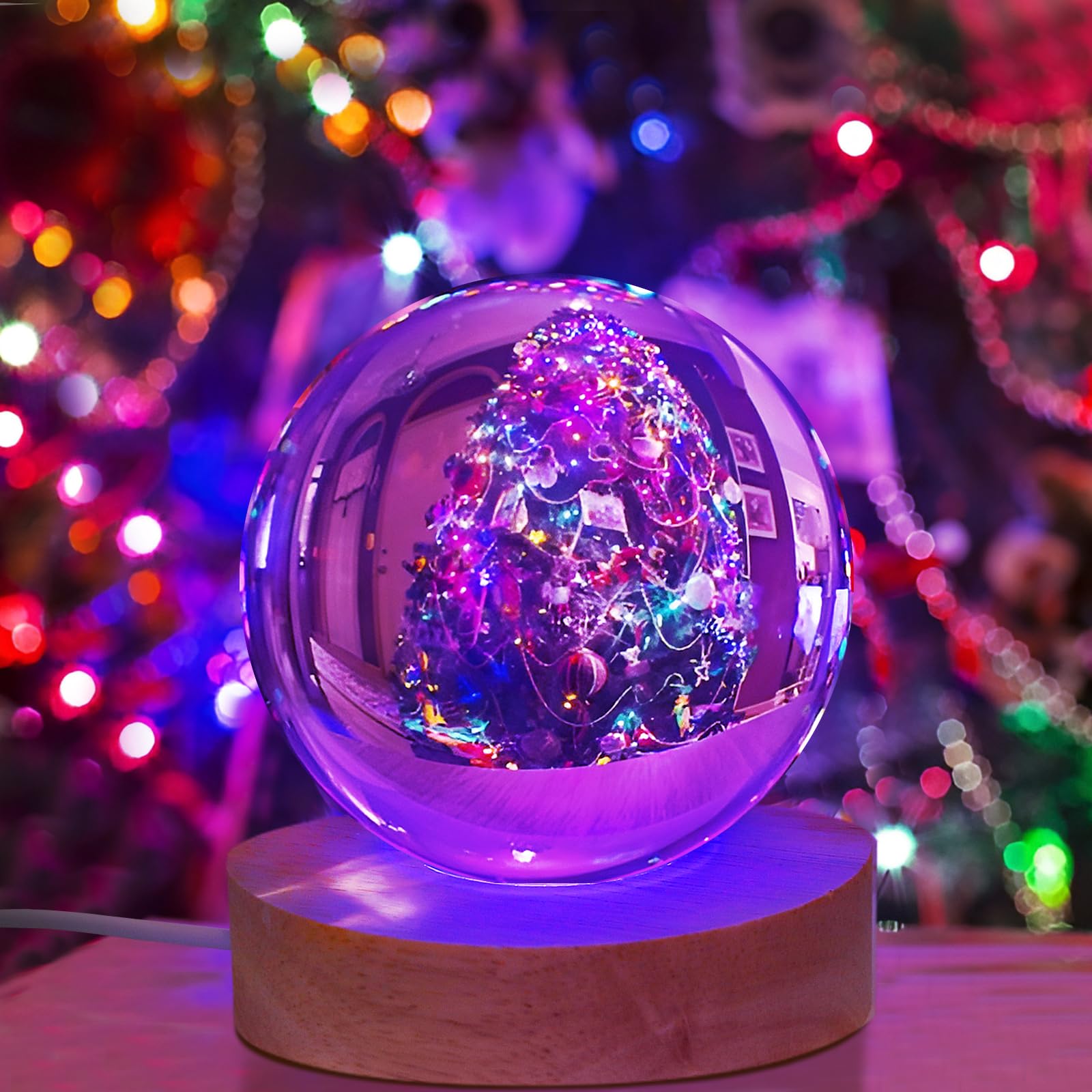 LACGO 4 PCS Round Wooden Light Bases - 3 inch LED Display Stand with ...