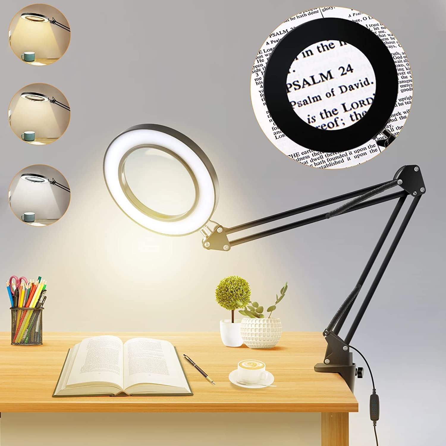 Magnifying Desk Lamp,Eocean 5X 8-Diopter Magnifying Glass with Light,3 ...