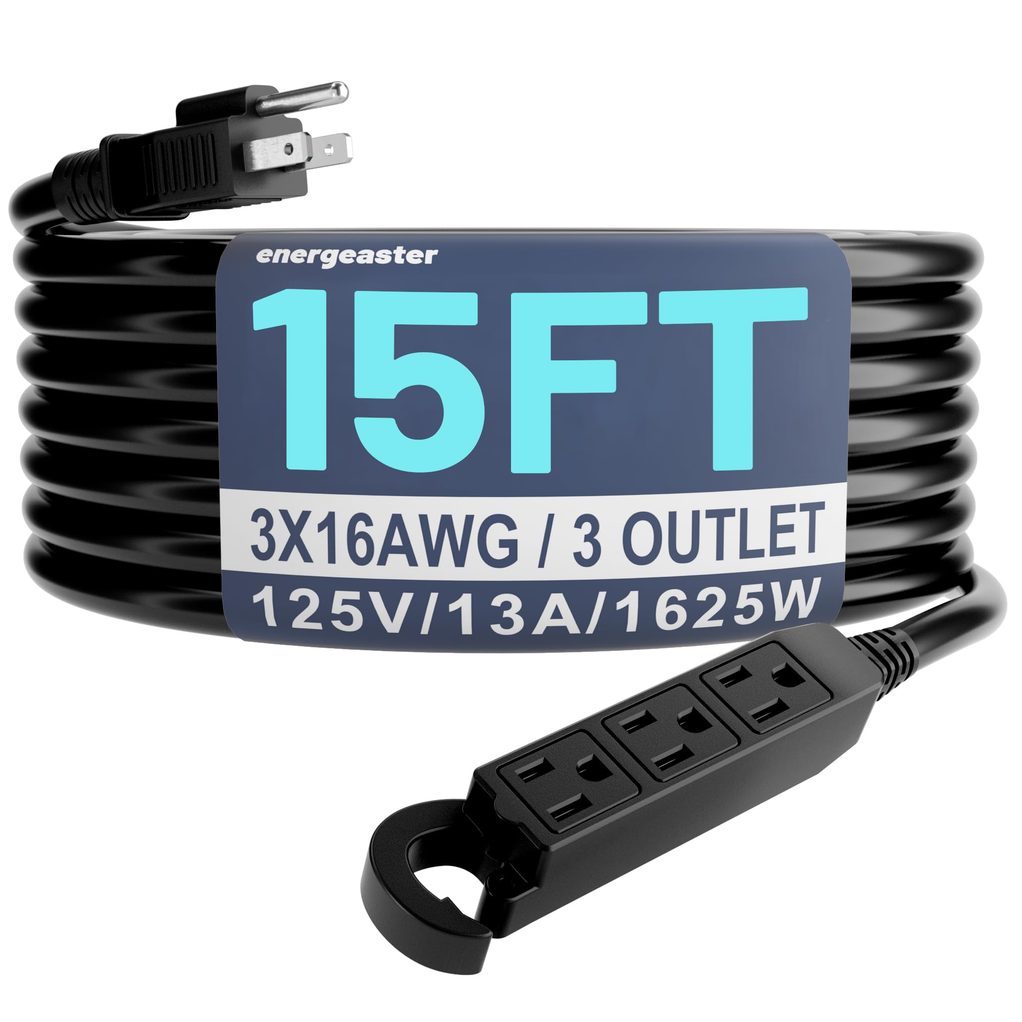 Amazon.com: Energeaster 16/3 15 Ft 3 Outlet Extension Cord Outdoor ...