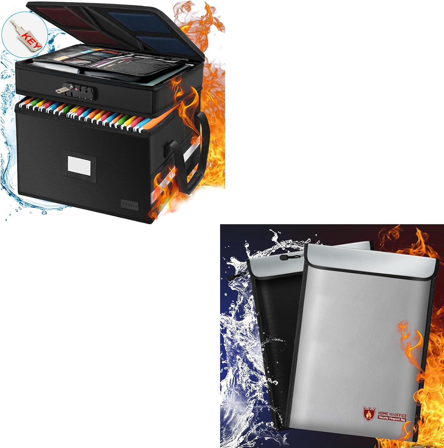 Amazon.com: FKWin Fireproof Document Box with Lock and Key + 2 ...