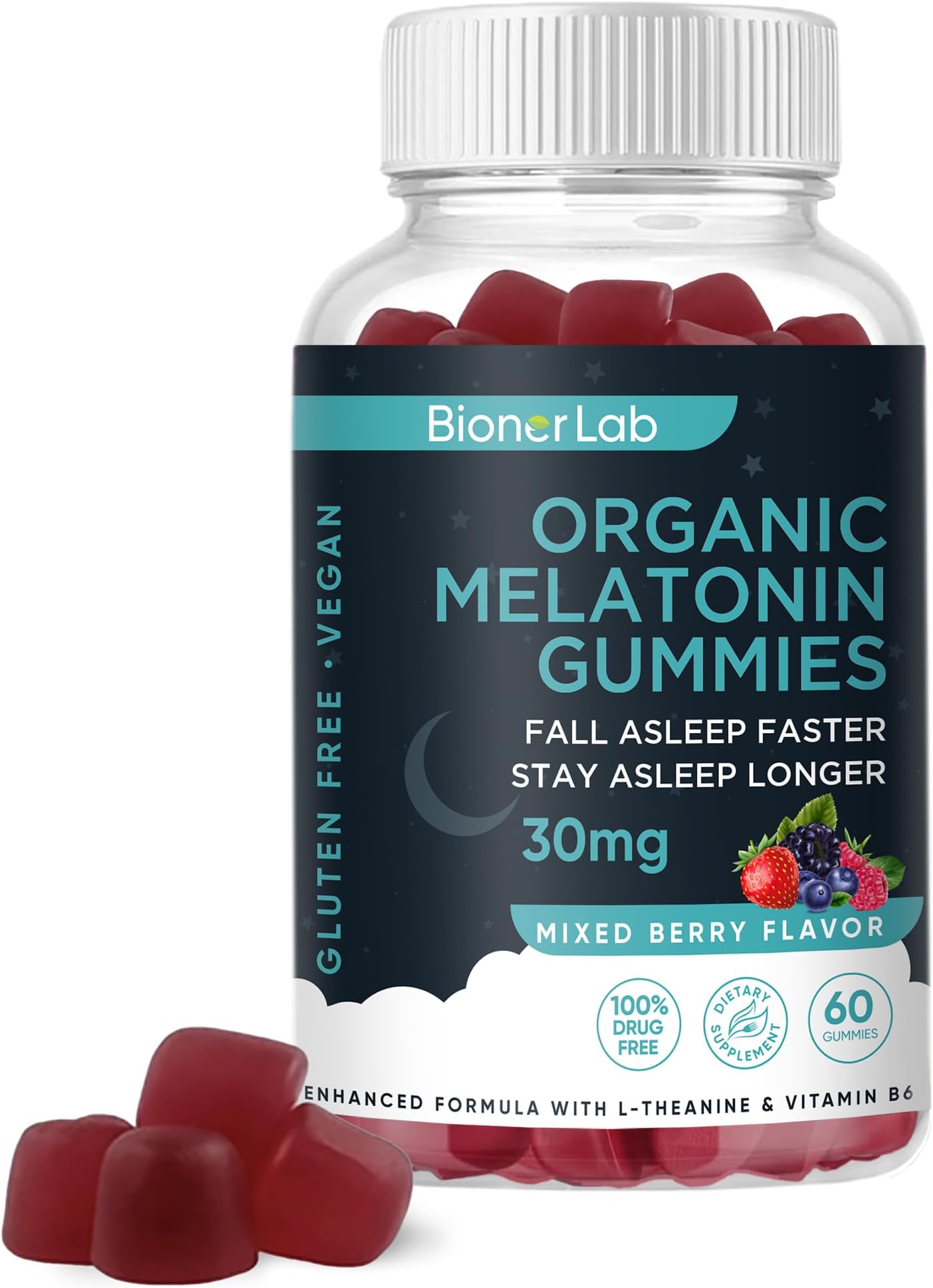 Amazon.com: BionerLab Melatonin Gummies (30mg) Enhanced with L-theanine ...