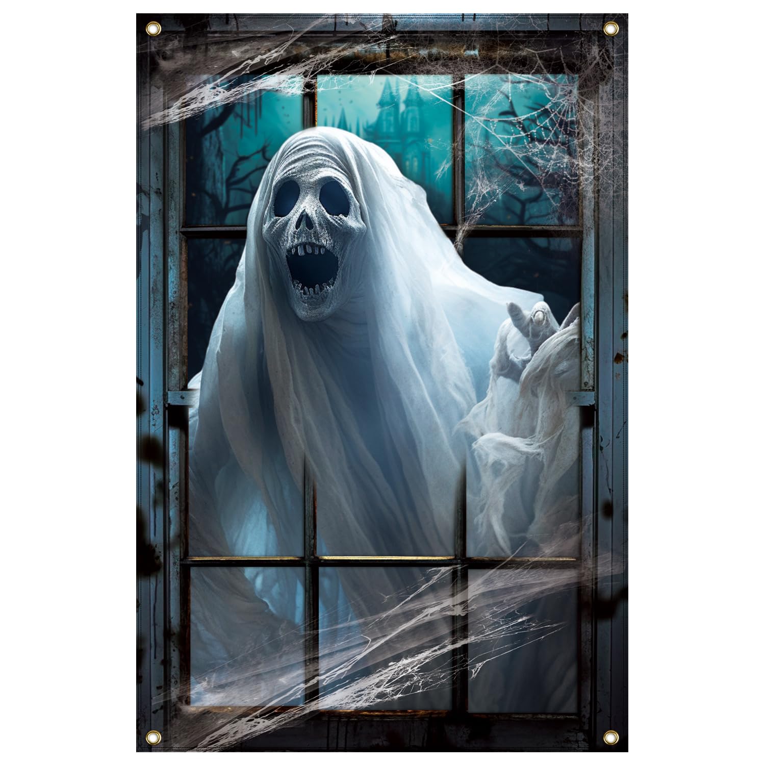 Amazon.com: FINGOOO Halloween Skull Faced Ghost Window Decorations, 120 ...