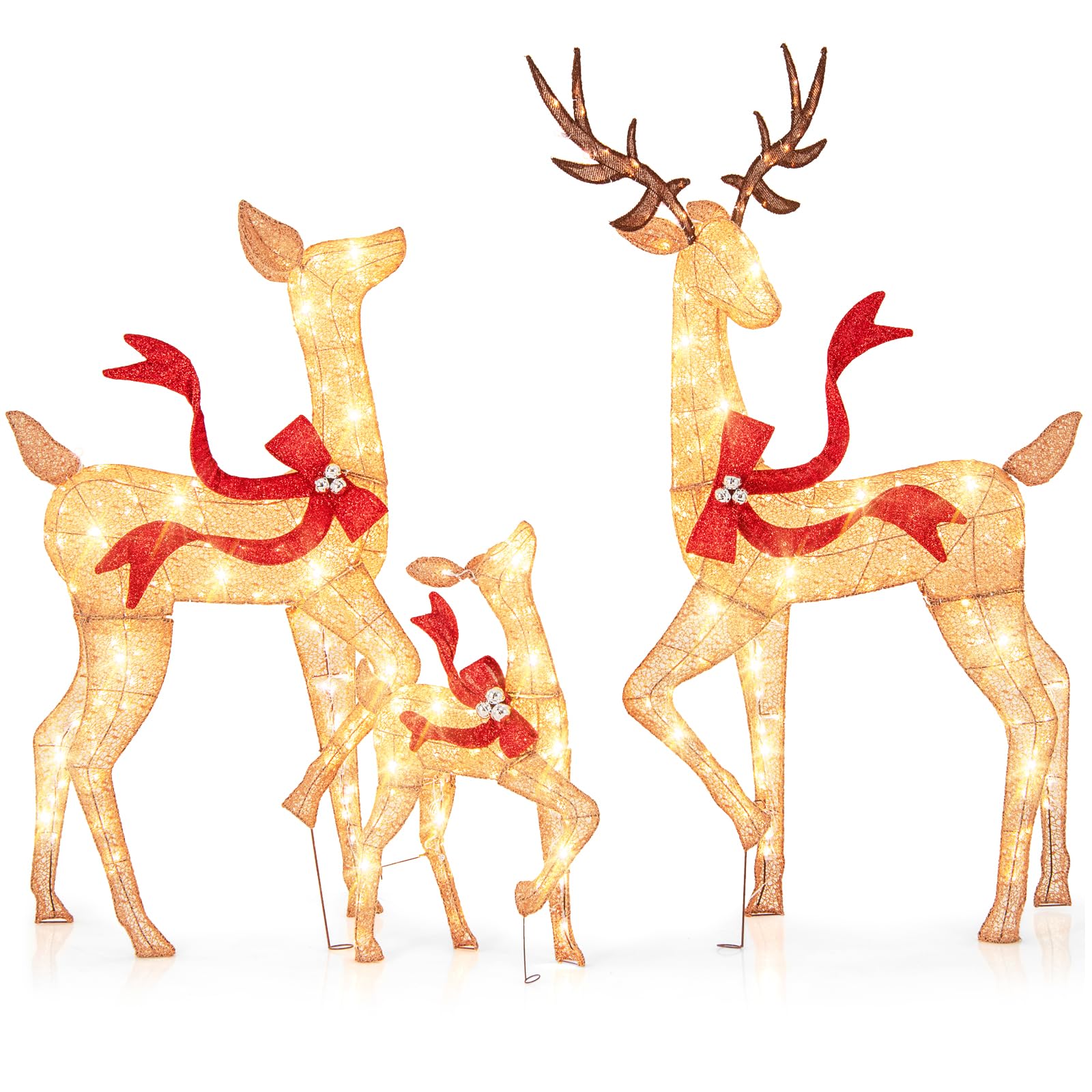 Amazon.com: Tangkula 3-Piece Lighted Christmas Reindeer Family Set ...