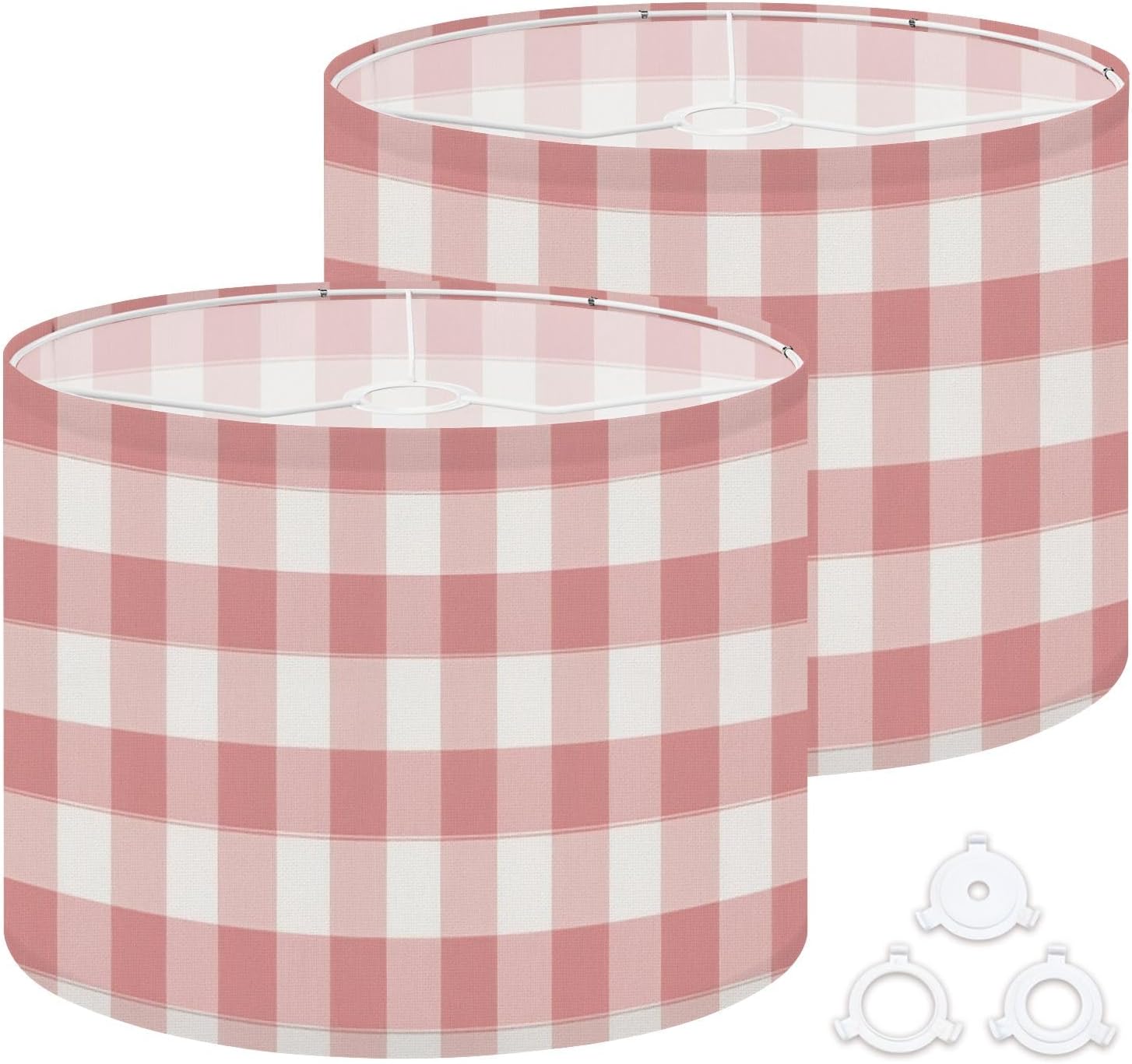 Linen Drum Lamp Shades Set of 2, 13"x13"x10" Pink White Buffalo ...