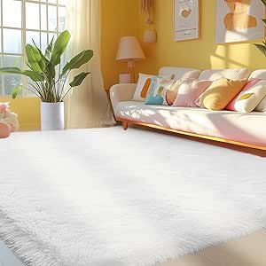 Amazon.com: White Fluffy Area Rugs for Bedroom：White Plush Area Rug 4x6 ...
