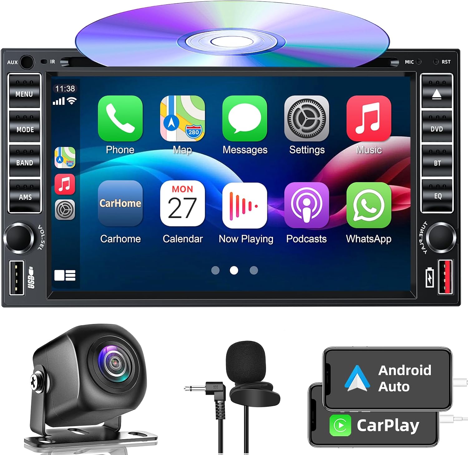 Amazon.com: Double Din Car Stereo Radio with CD/DVD Player, Voice ...