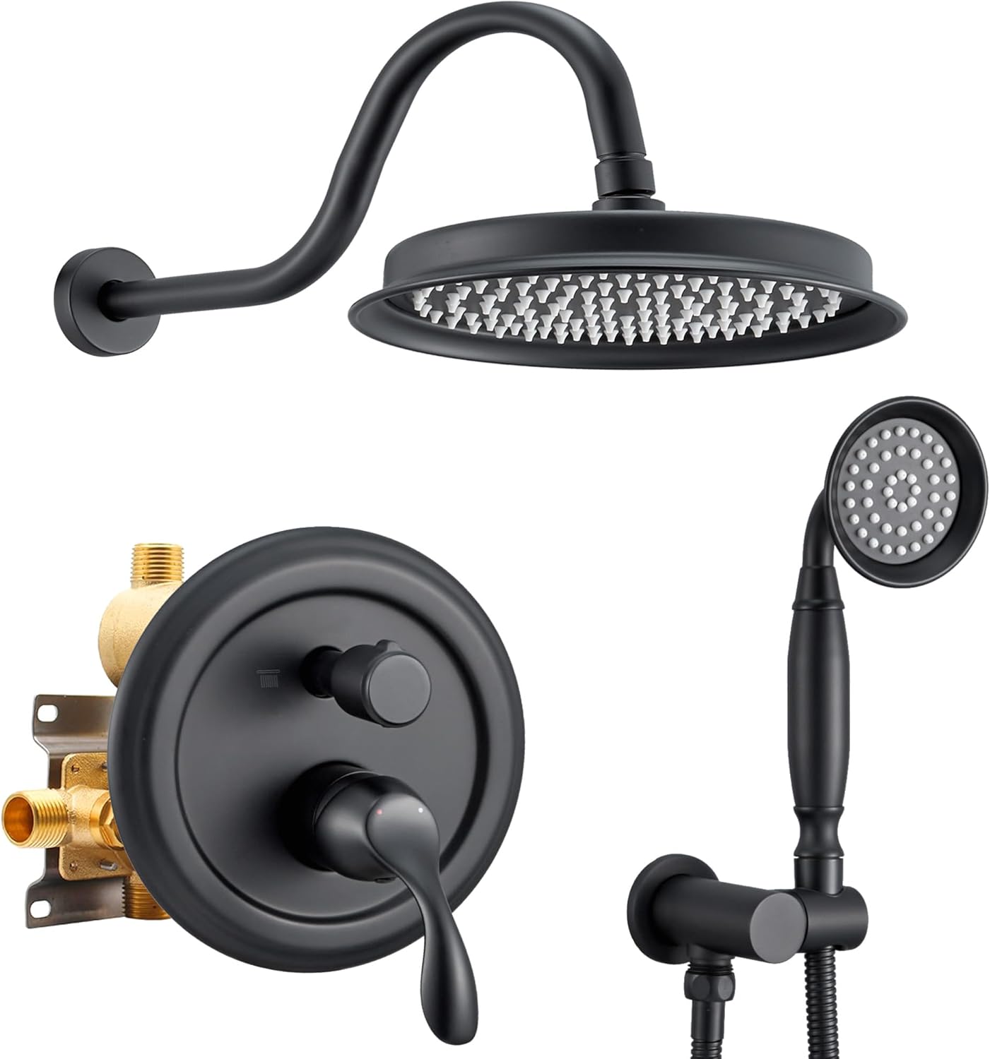 DASAN Matte Black Rain Shower System Antique Shower Faucet Complete ...