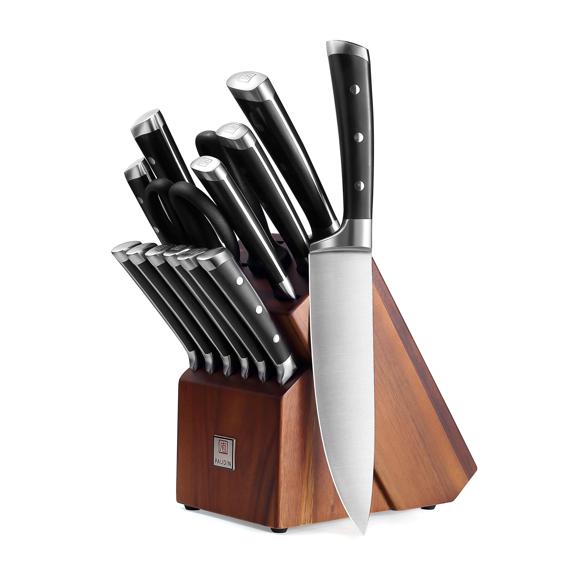 Amazon.com: PAUDIN Knife Block Set, 15 Pieces Knife Set with Block ...