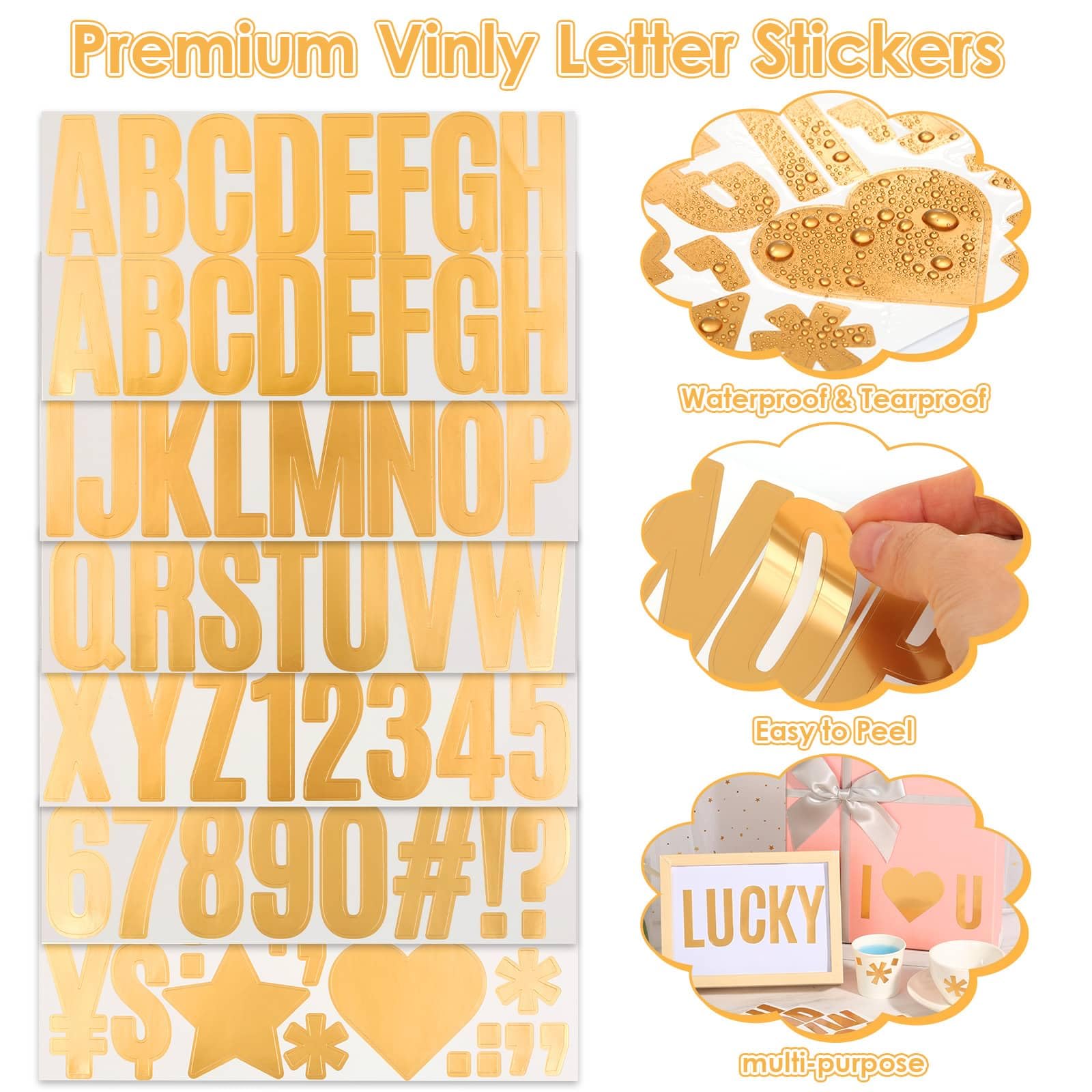 Snapklik.com : Gold Letter Stickers 25”, 600 Pcs 36 Sheets Large ...