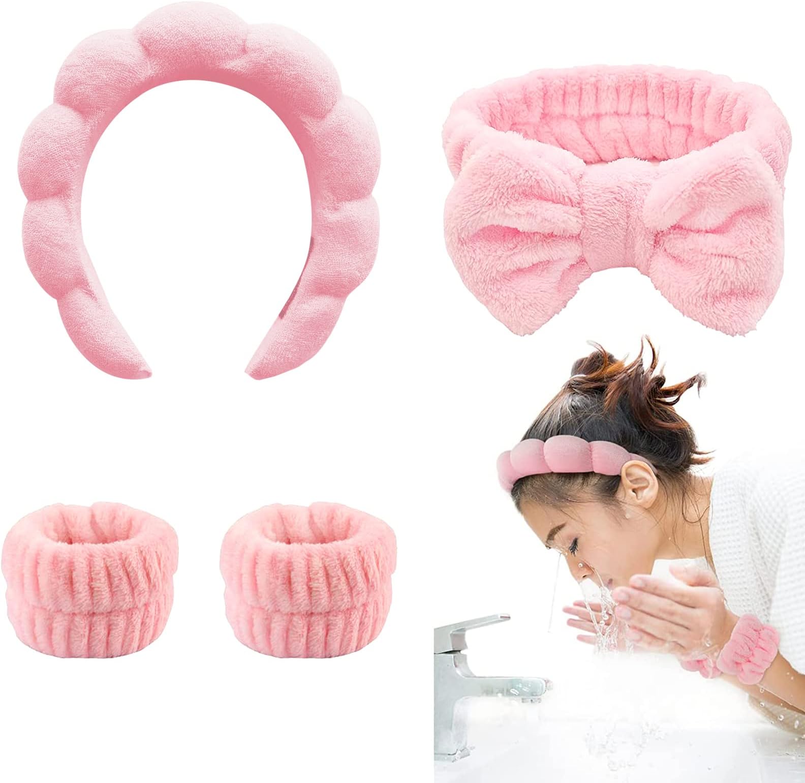 Amazon.com : TLUXX 4-Piece Spa Headband & Wristband Set， Reusable ...