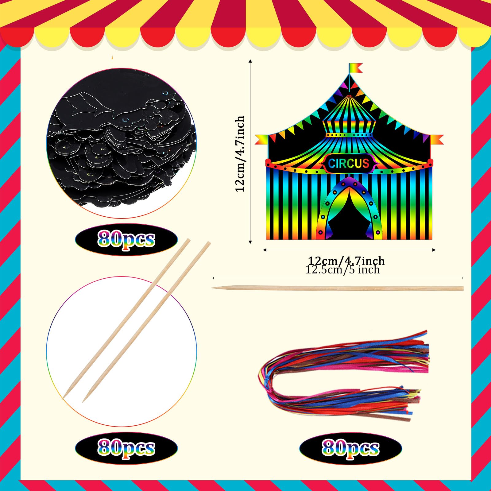 Snapklik.com : RoundFunny 80 Pcs Carnival Cutouts Scratch Cards Circus ...