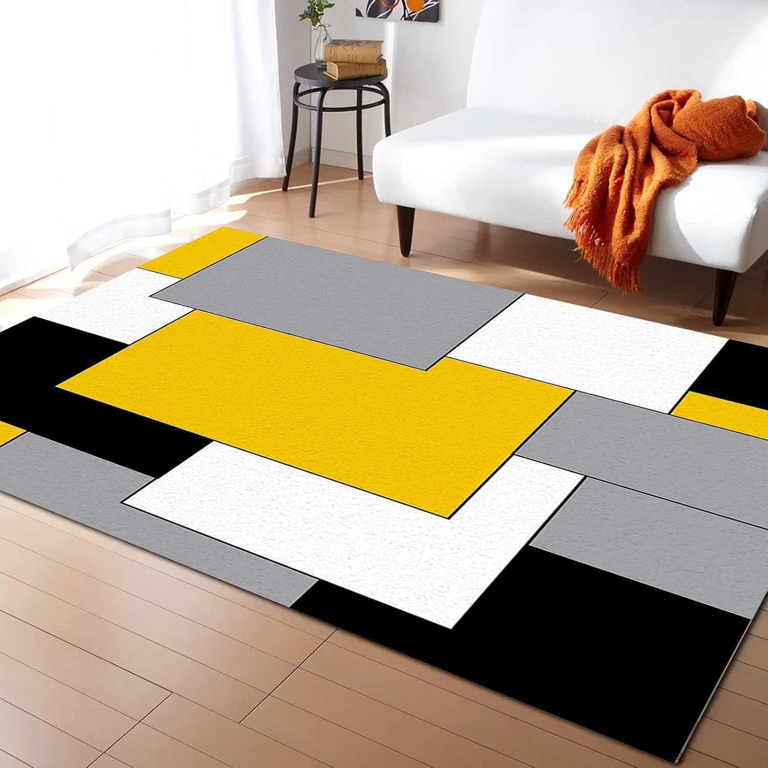 Amazon.com: BSIKIE White Yellow Grey Geometric Area Rug, Minimalist ...