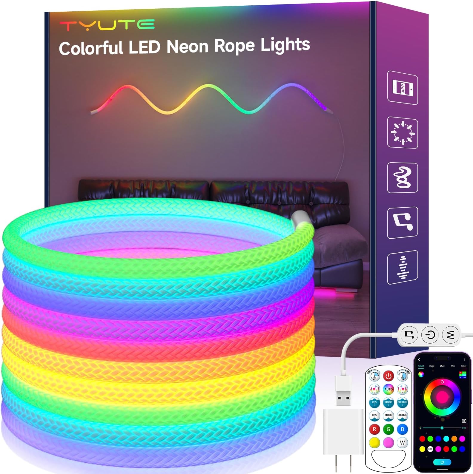 Amazon.com: Tyute LED Rope Lights, 9.84ft Neon LED Lights Strip with ...