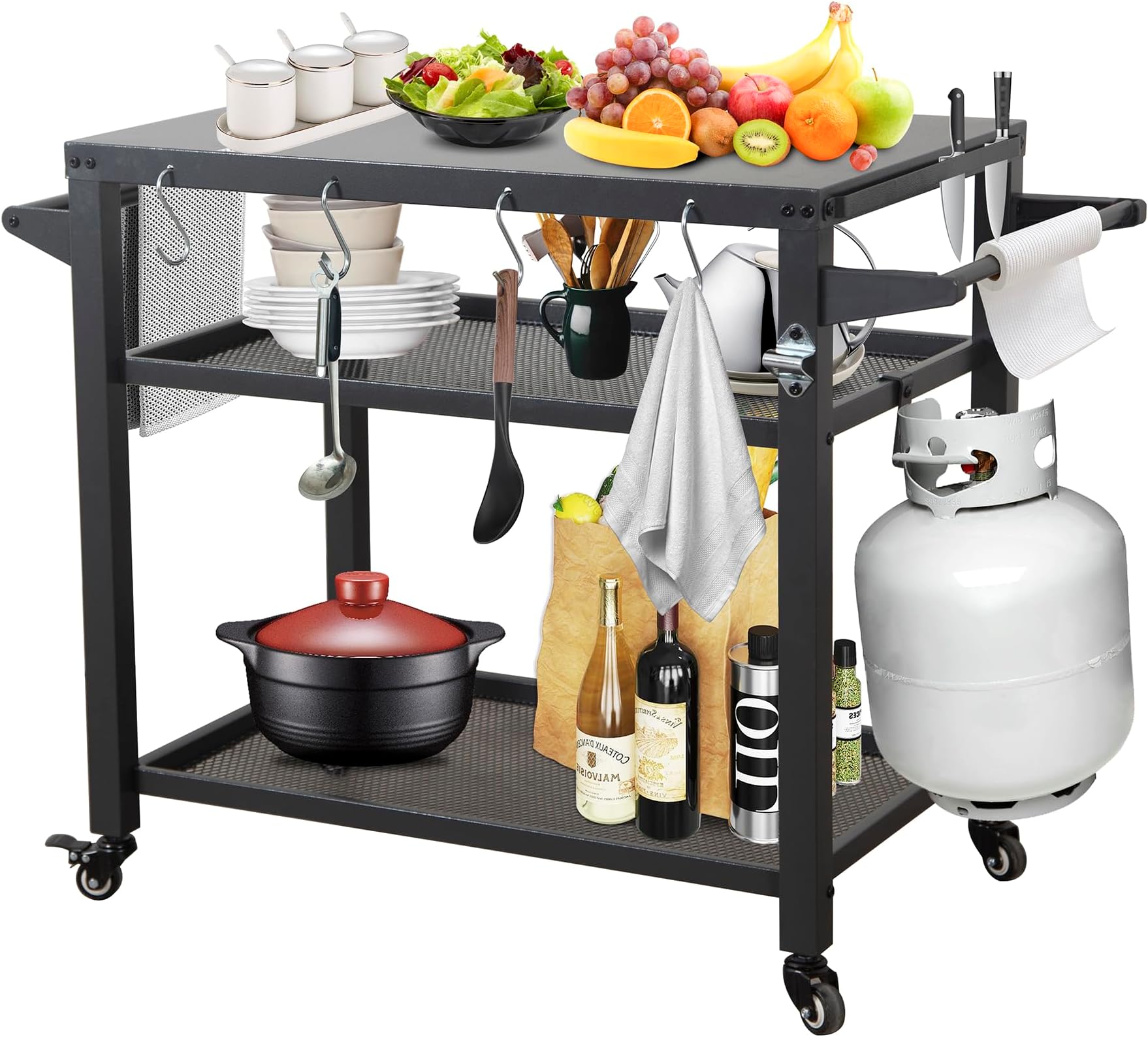 Amazon.com: 3-Shelf Grill Cart, with Wheels & Mesh Rack, Outdoor Pizza ...