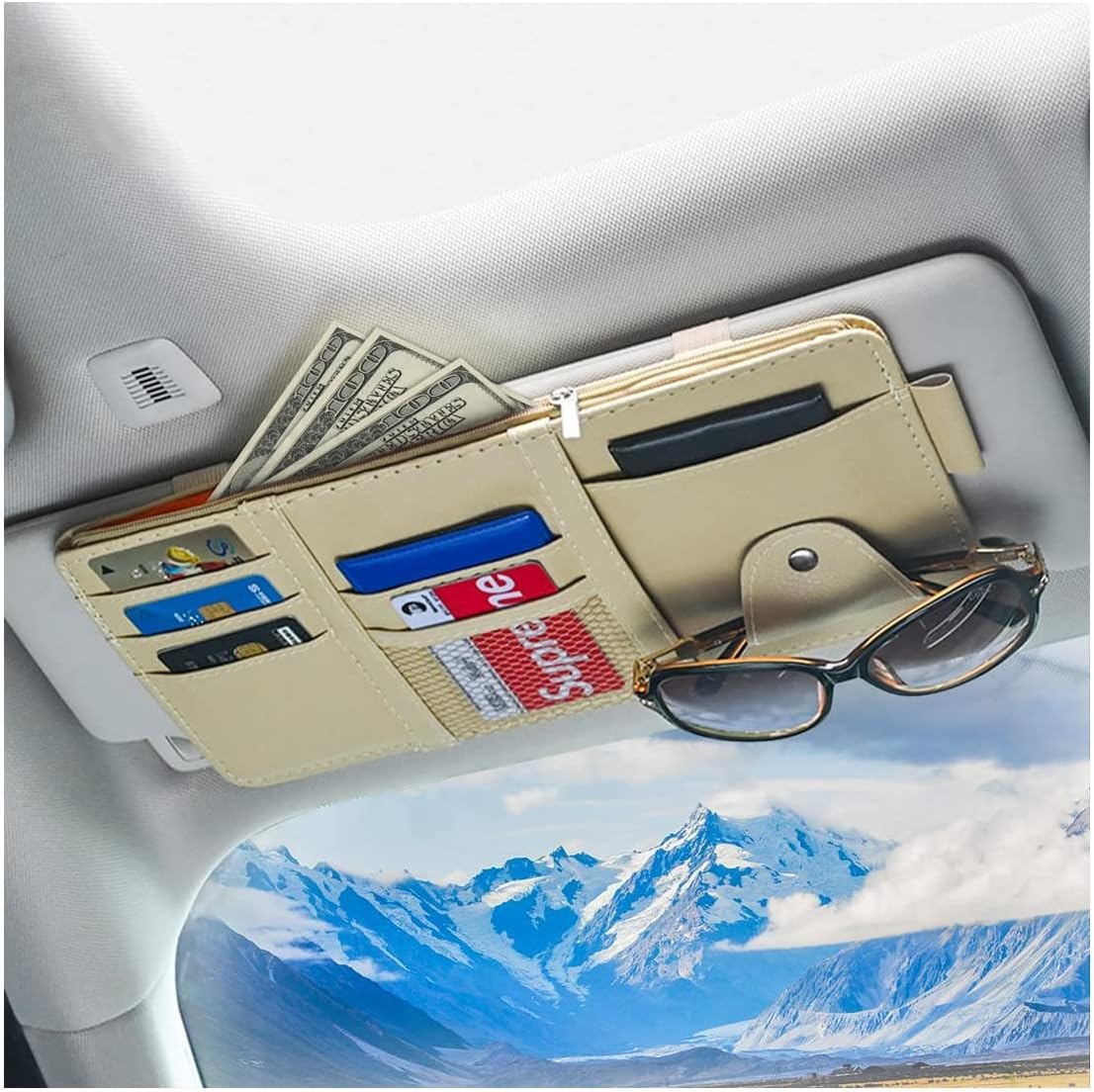Amazon.com: XINLIYA Car Sun Visor Organizer, Leather Storage Pocket Sun ...