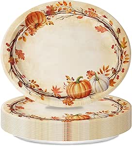Amazon.com: Oigco 25 PCS Fall Oval Paper Plates Large 9" X 11 ...