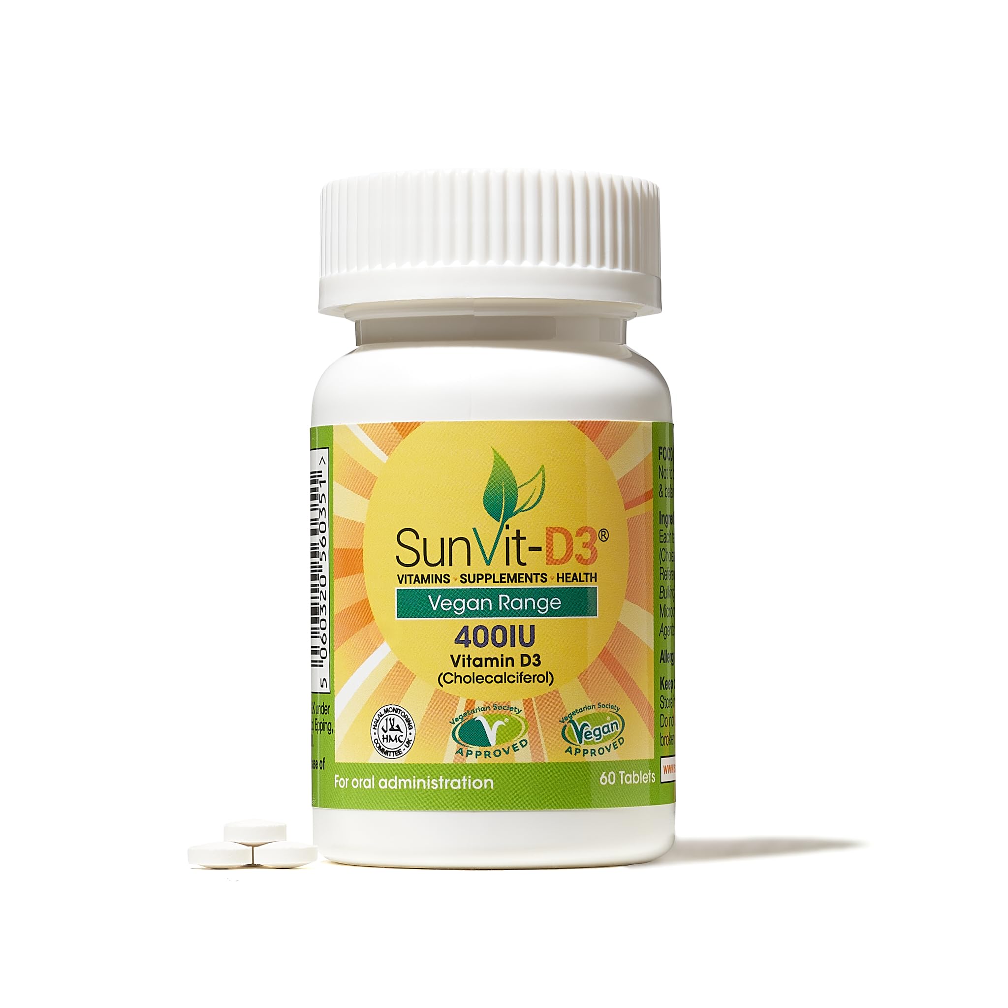 Sunvit-D3 Vitamin D3 400IU - Vegan Vitamin D Tablets Support The ...