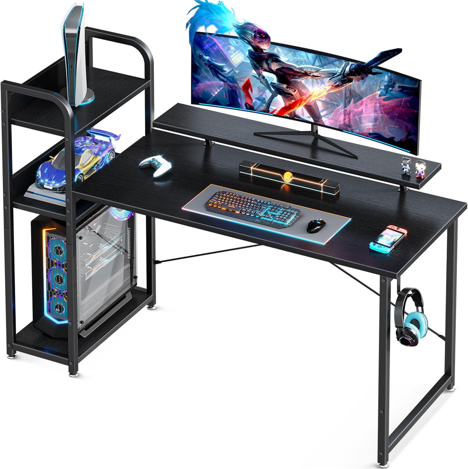 Amazon.co.jp: ODK Gaming Desk, L-Shaped Desk, PC Desk, Width 55.1 ...