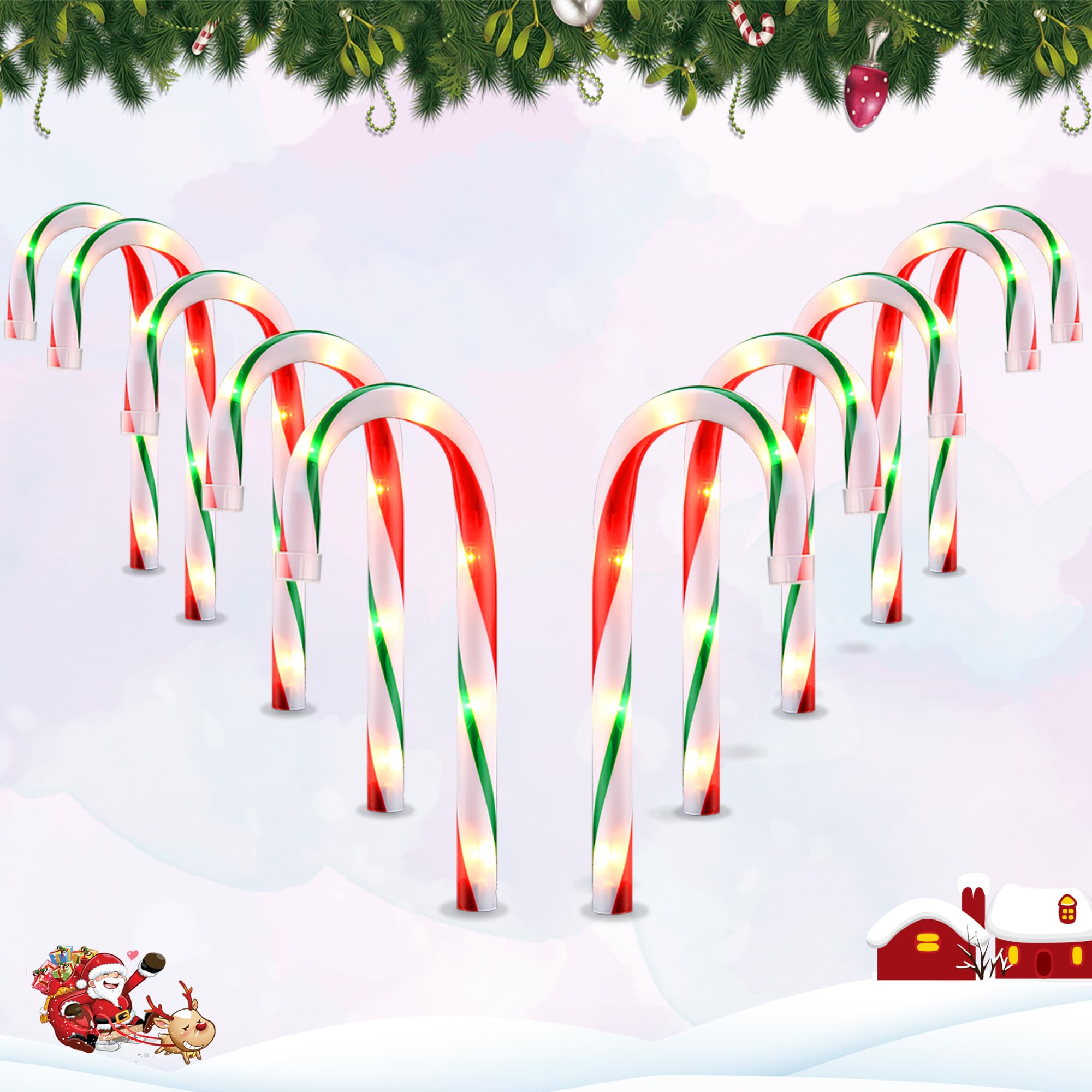 VCOKEN 10'' Christmas Candy Cane Lights Outdoor Pathway, Set of 10 ...