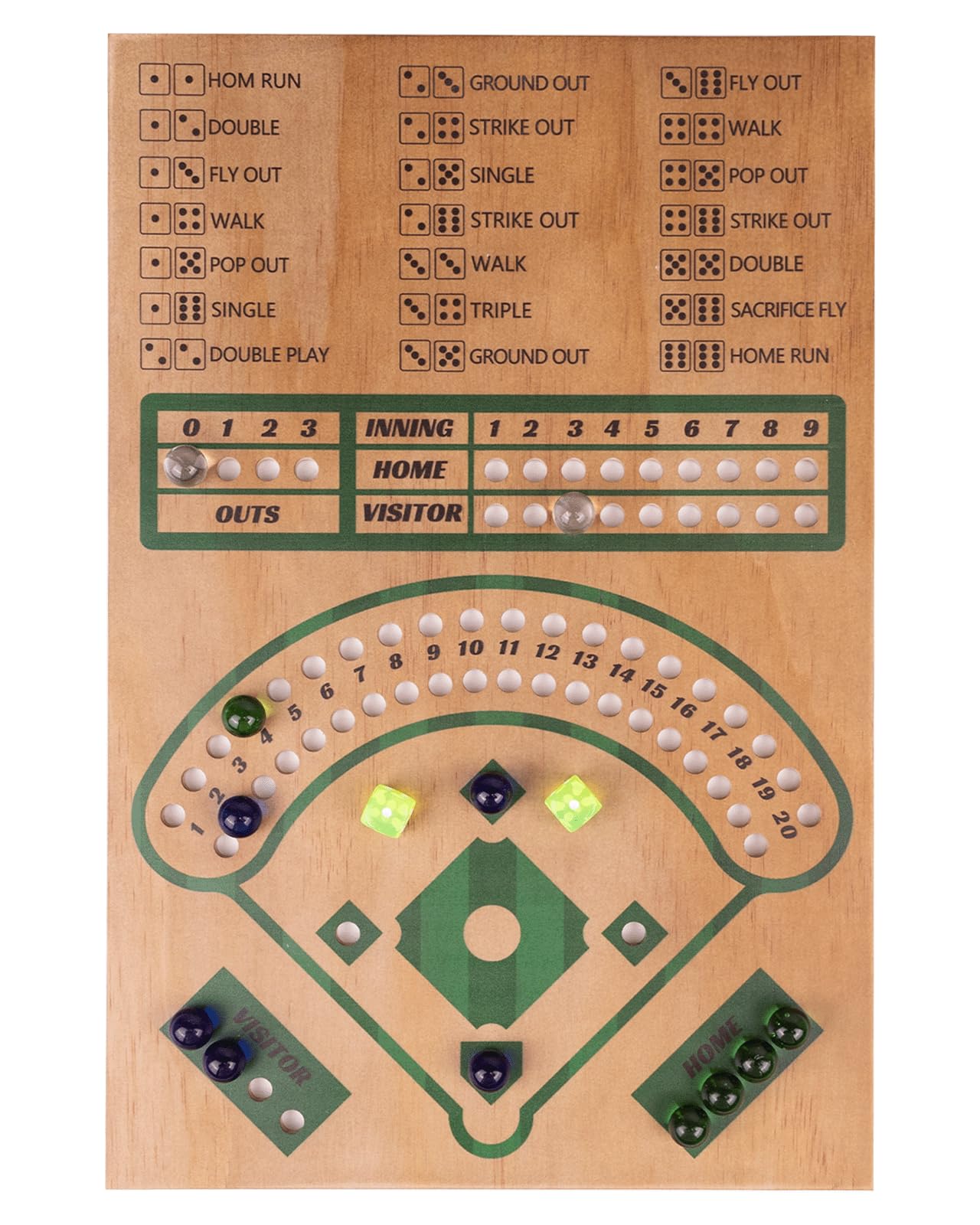 Baseball Board Game,Baseball Dice Board Game,Solid Wood,12 Colourful ...
