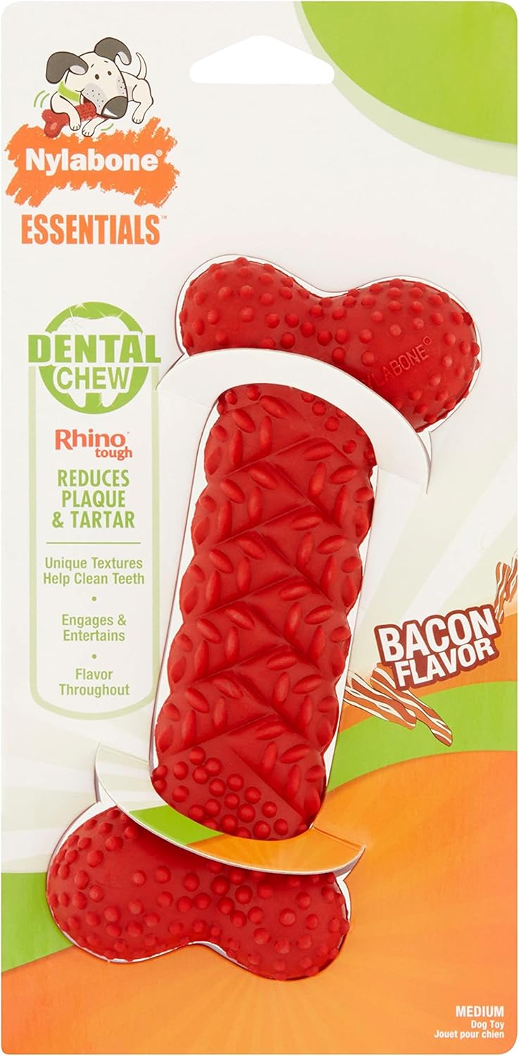 Nylabone Strong Natural Rubber Braided Bone Dental Dog Chew Toy, Bacon ...