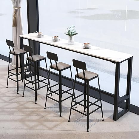 Amazon.com: Modern Slate Bar Table Faux Marble Top with Black Iron Base ...