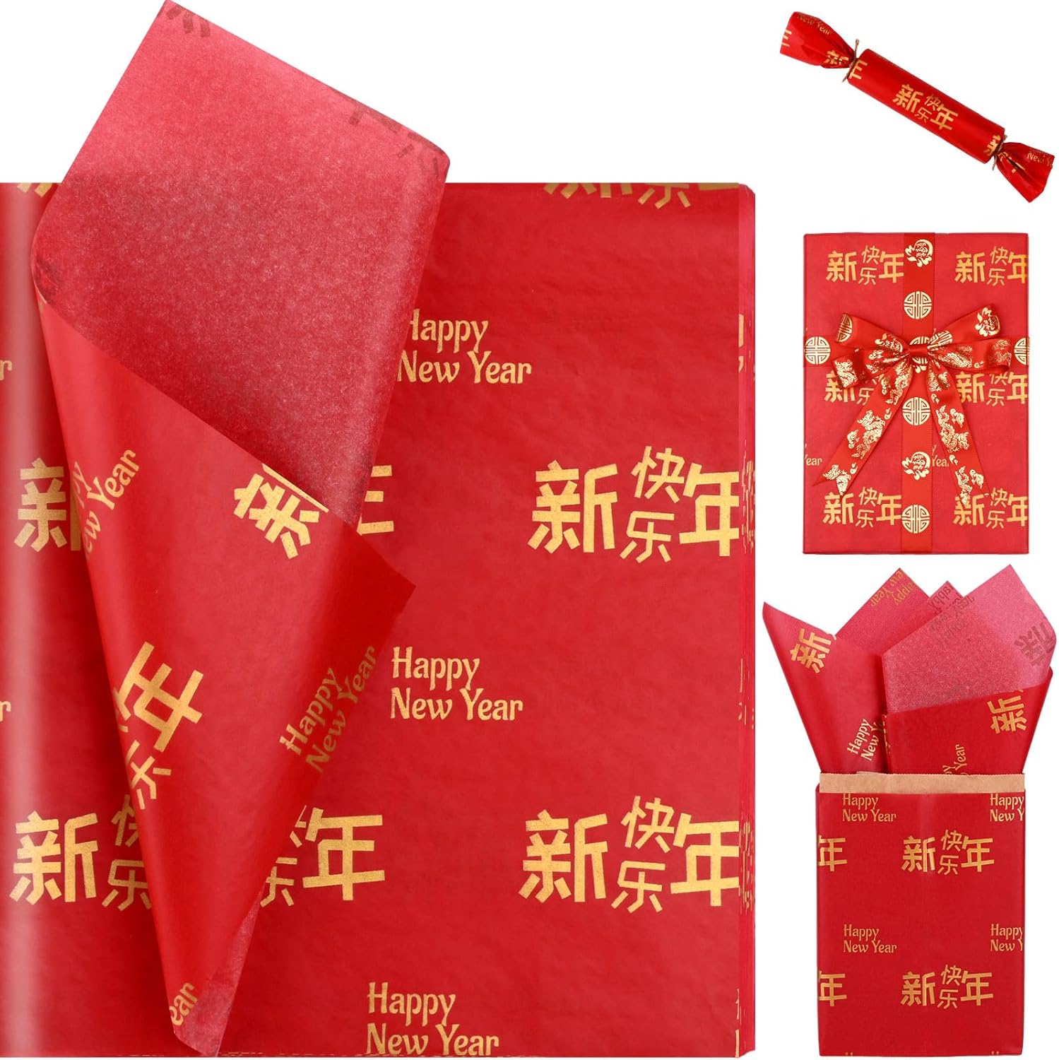 Amazon.com: Bolsome 60 Sheets Chinese New Year Tissue Wrapping Paper ...