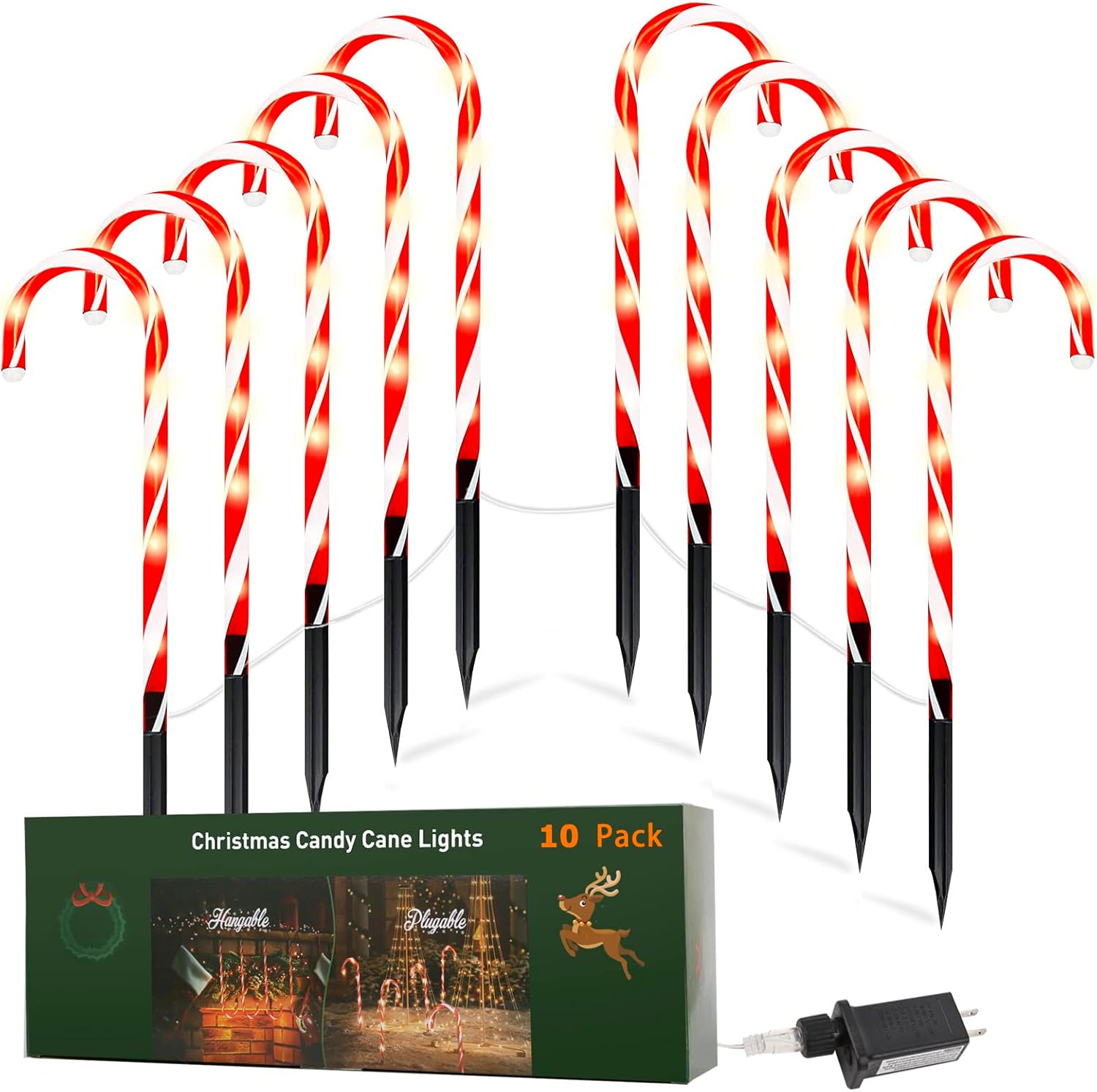 Outdoor Christmas Decorations, Christmas Candy Cane Lights, 10 Pack 60 ...