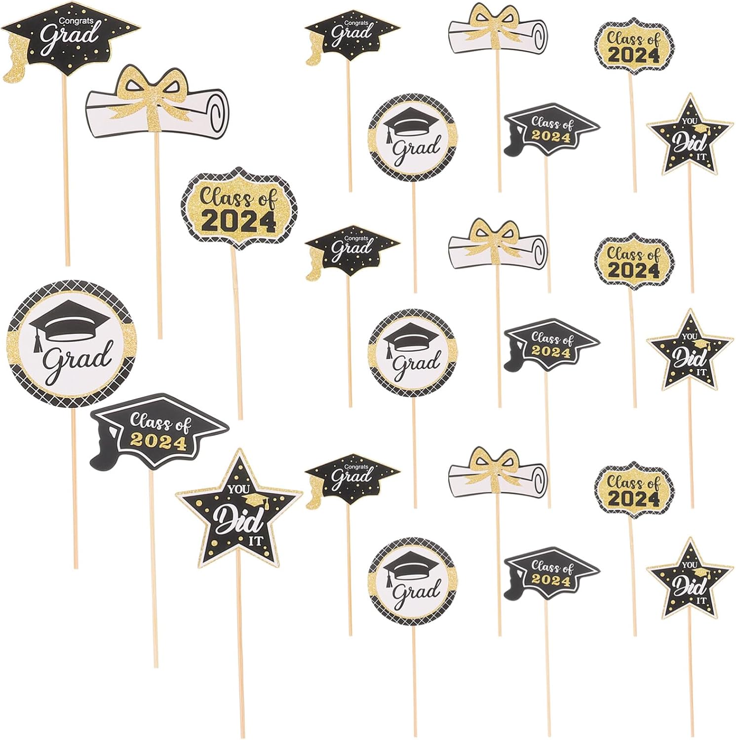 Amazon.com: 2024 Graduation Theme Cupcake Toppers, 24pcs Class of 2024 ...