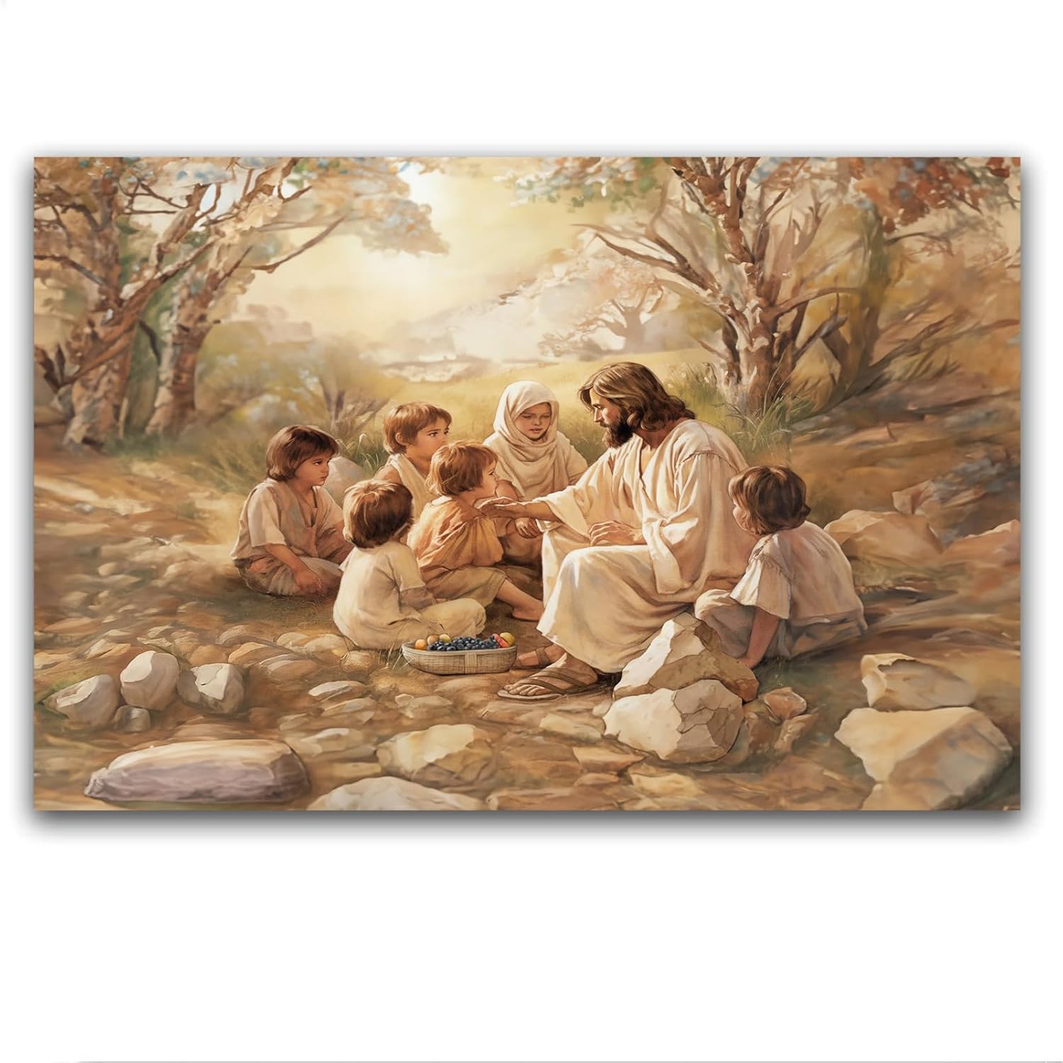 Amazon.com: ReyRob Christian Art Jesus with Children in Watercolor ...