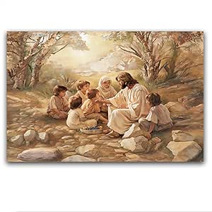 Amazon.com: ReyRob Christian Art Jesus with Children in Watercolor ...