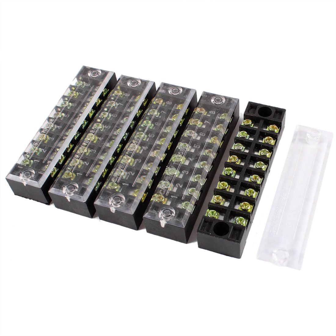 uxcell 5 Pcs 600V 15A 8 Positions 8P Dual Rows Covered Barrier Screw ...