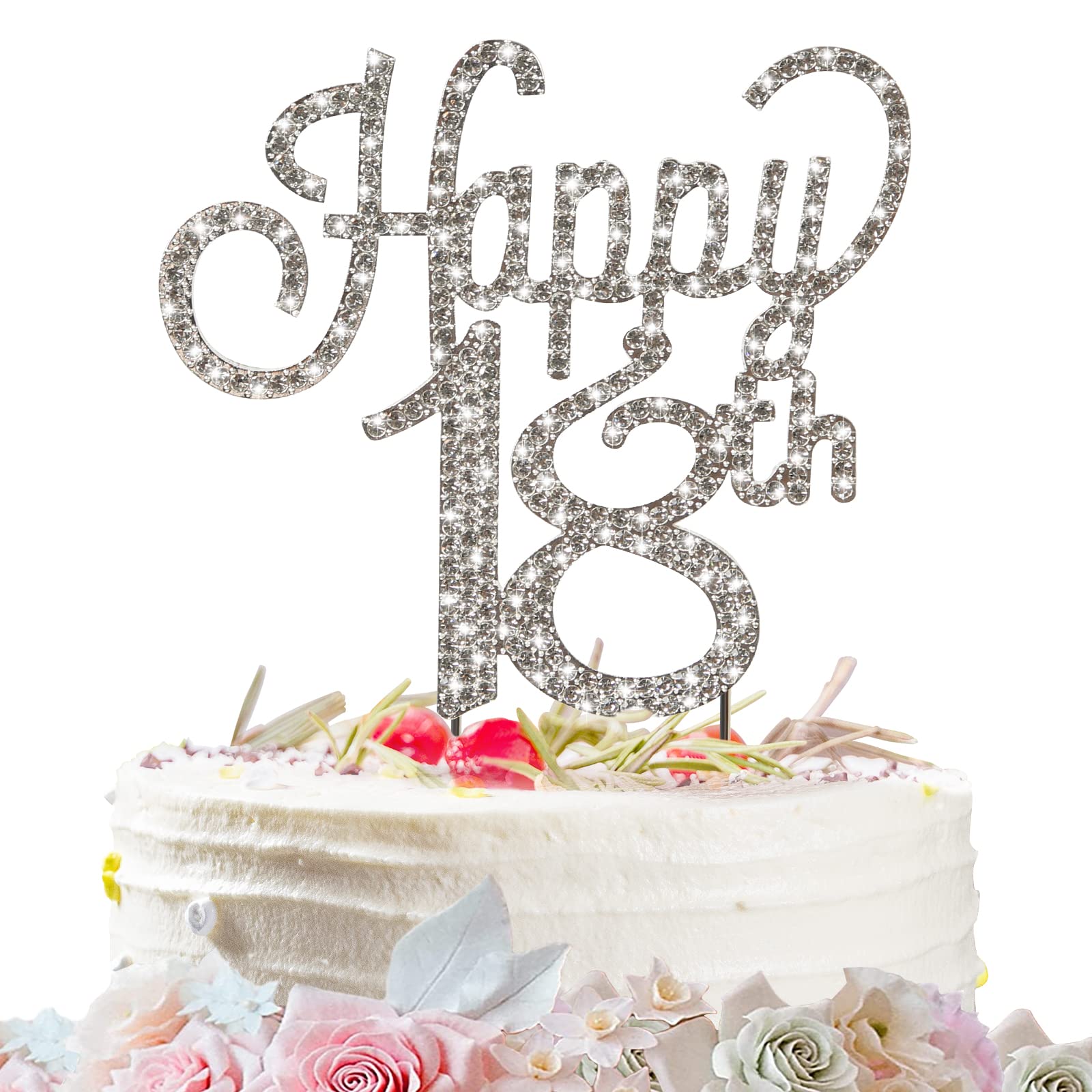 Snapklik.com : Happy 18th Birthday Cake Topper, Sparkly Silver ...