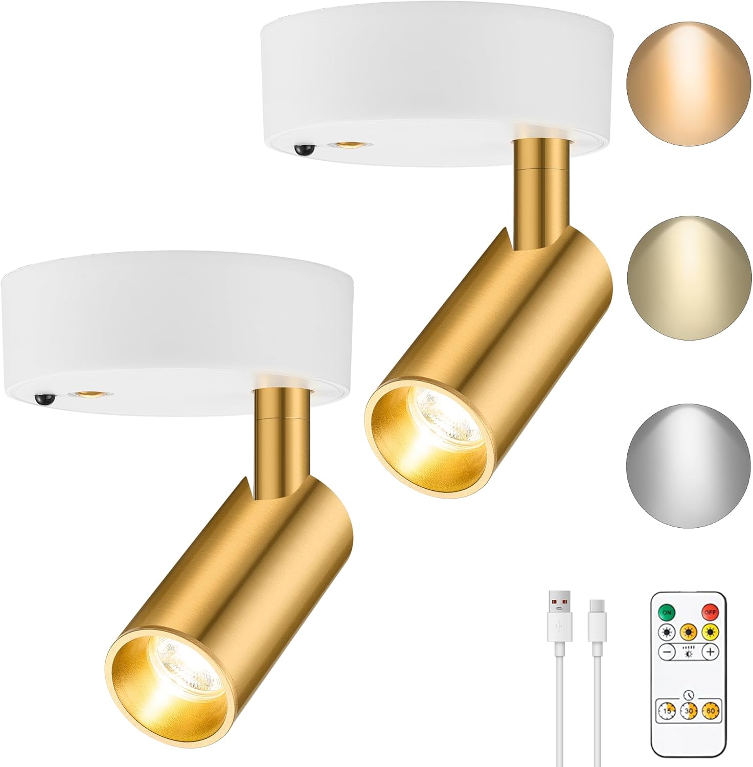 Spotlight Set of 2,Battery Operated Spotlight With Remote, 3 Color ...