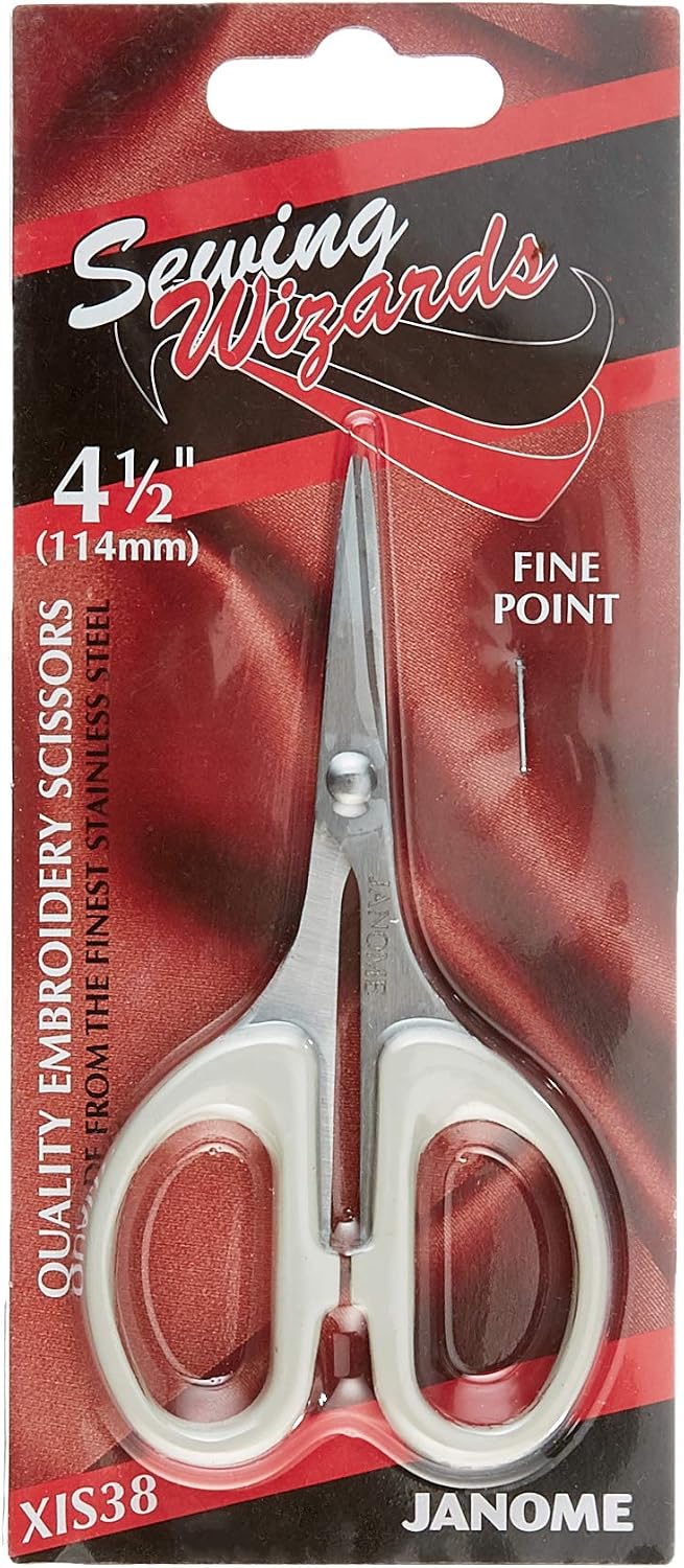 Janome JAN_XIS38 4.5-Inch Fine Point Embroidery Sewing Wizards Scissors ...