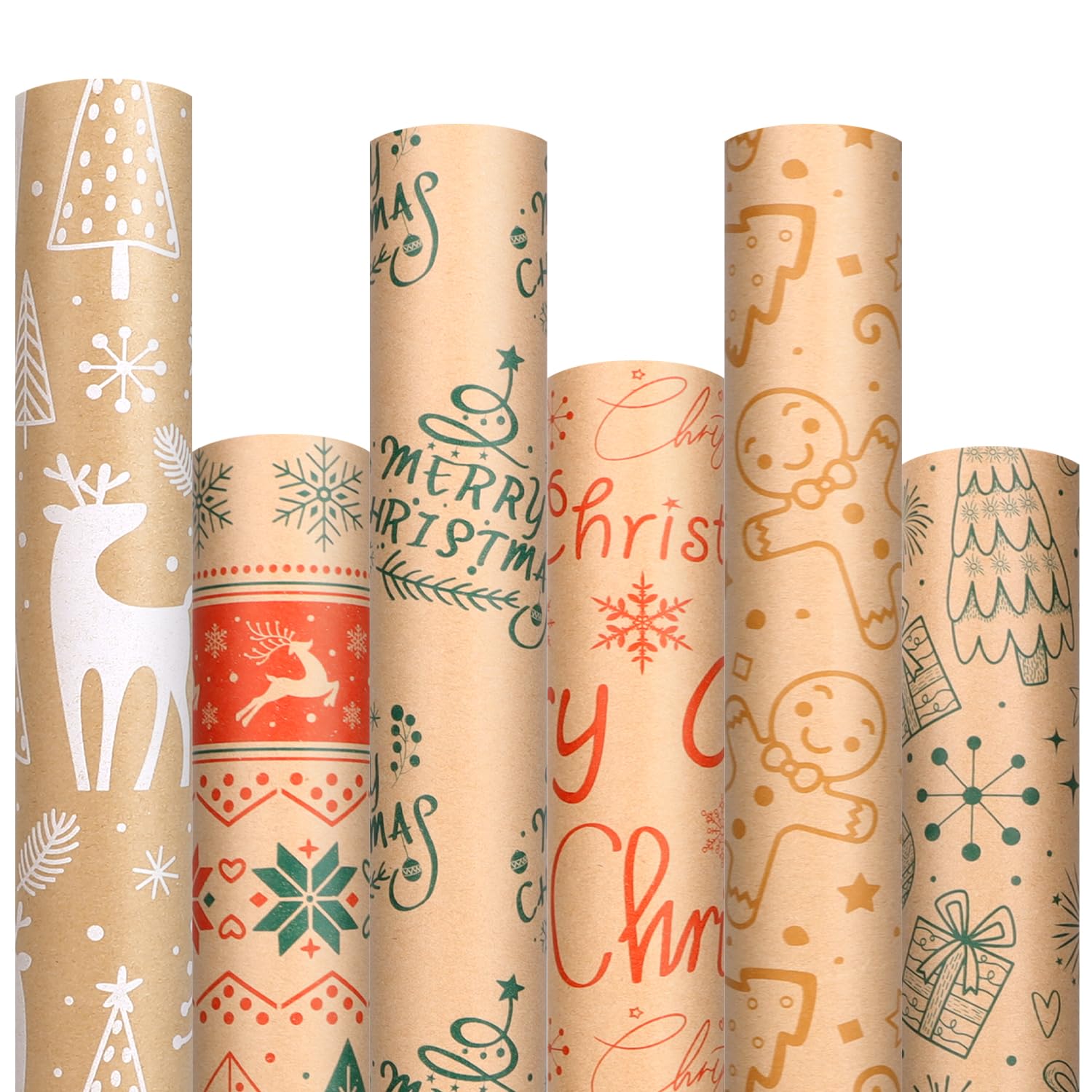 Snapklik.com : ZALAON 6 Rolls Christmas Kraft Wrapping Paper, 17in X ...