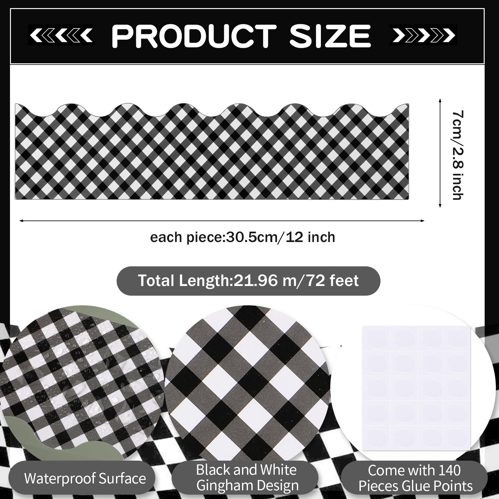 Snapklik.com : 72 Feet Black And White Gingham Bulletin Board Borders ...