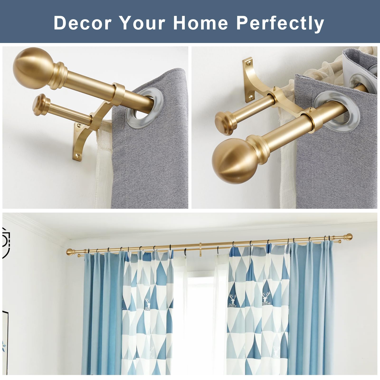 Snapklik.com : Double Curtain Rod, Adjustable 1 Inch Double Drapery Rod ...