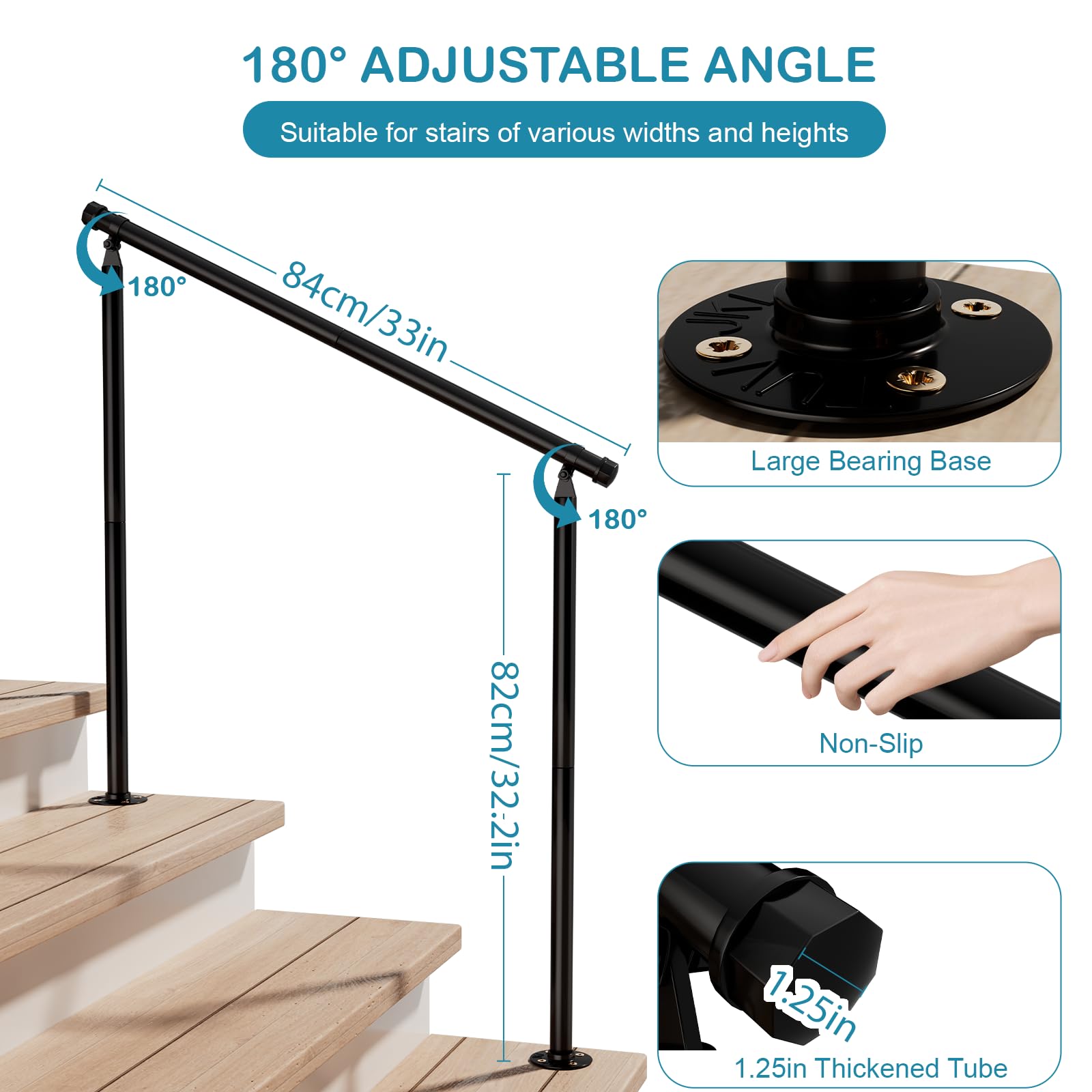 Snapklik.com : 2 Pack Handrails For Outdoor Steps 3 Step Stair Railing ...