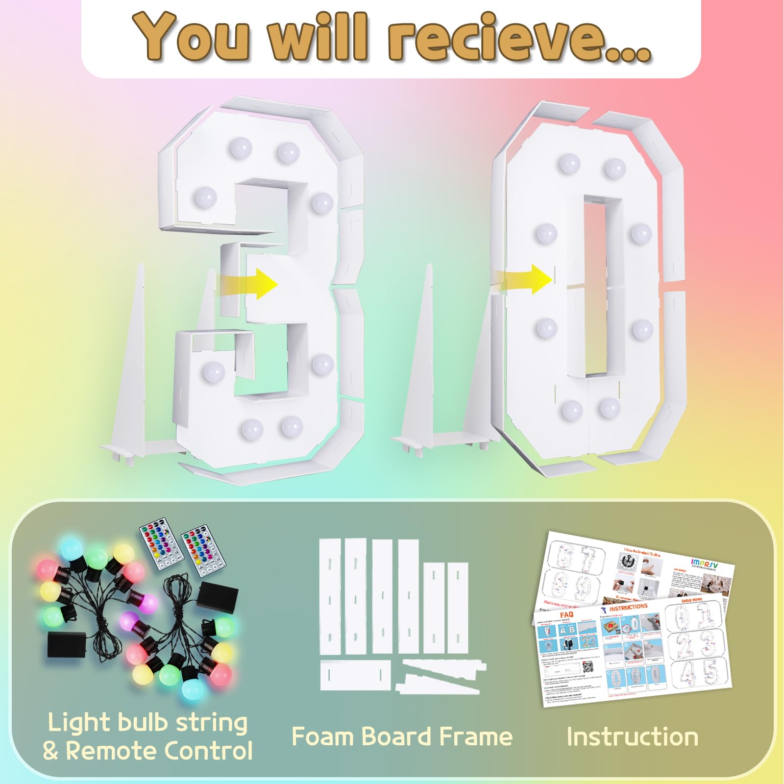 Snapklik.com : Marquee Numbers Colorful 30th Birthday Decoration: 4FT ...