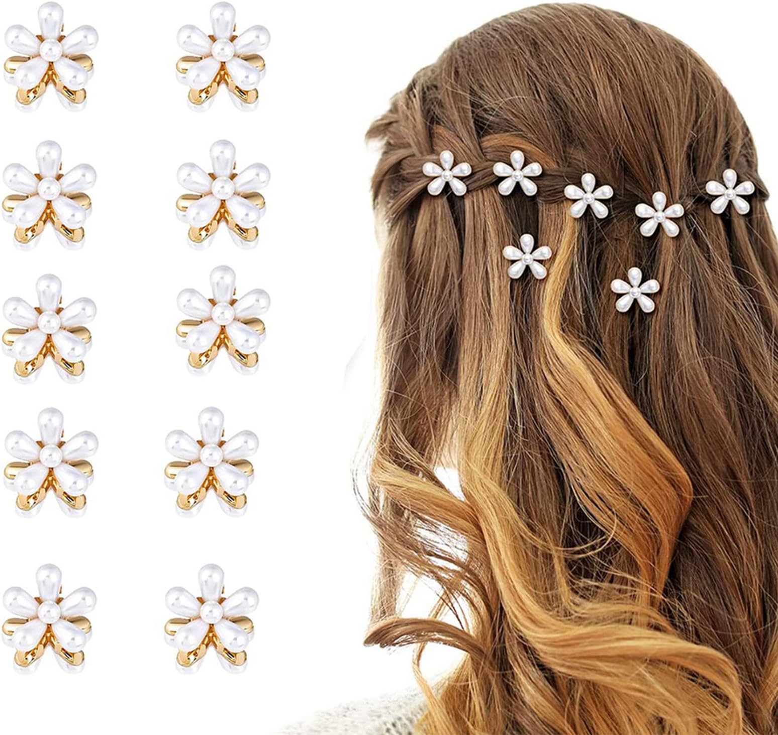 Amazon.com : LUVI 10 PCS Mini Hair Claw Clips Small Pearl Flower Design ...