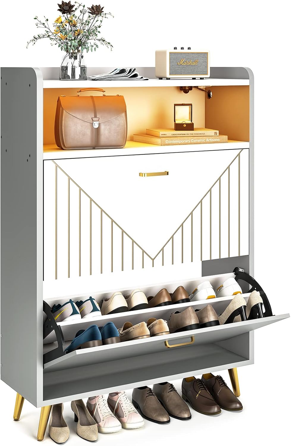 Amazon.com: Aheaplus Shoe Cabinet with Flip Doors, Shoes Storage ...
