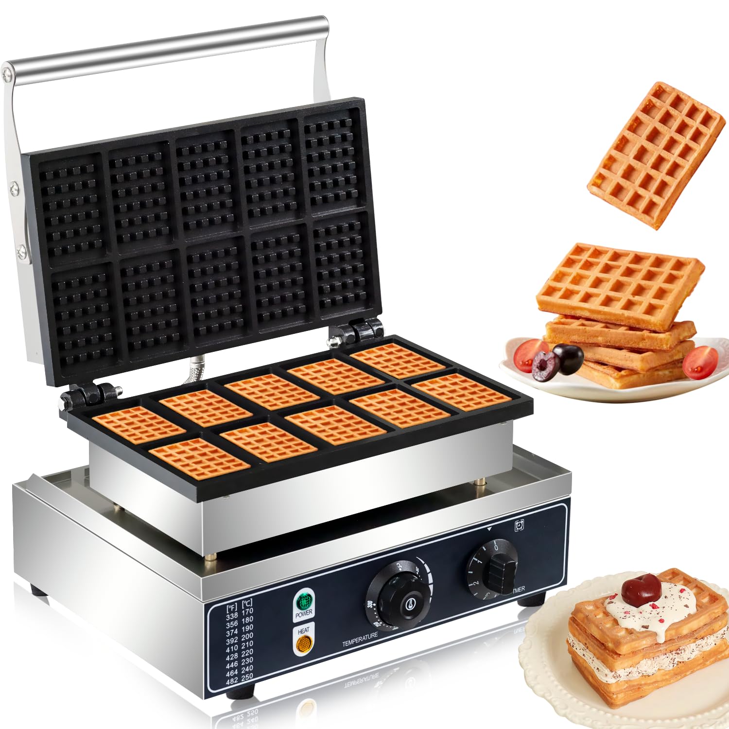 Amazon.com: Commercial Square Waffle Maker, 10 Grids 1600W Waffle Baker ...