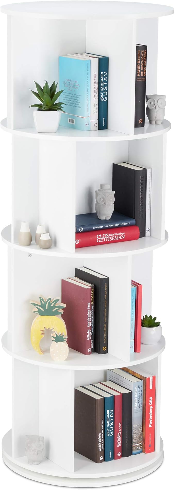 Relaxdays Rotating Bookshelf, Round Mobile Bookcase, Wood, CD & DVD ...